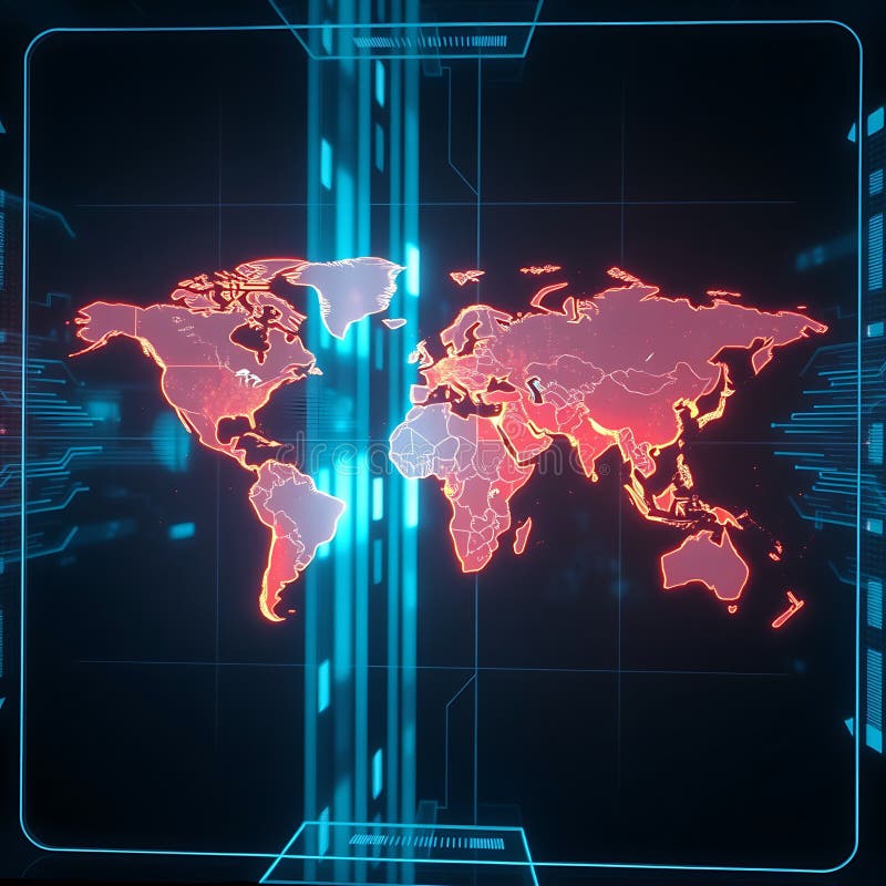 A Futuristic Holographic Display Showing a Glowing World Map Stock ...