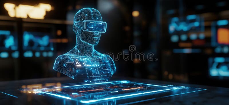 Futuristic Holographic Display of a Virtual Reality Head with Digital ...