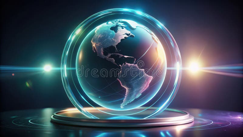 Futuristic Holographic Earth Globe Display on a Sleek Platform with ...
