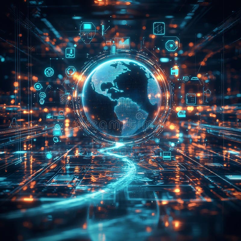 Futuristic Holographic Earth Orb Surrounded by Augmented Reality ...