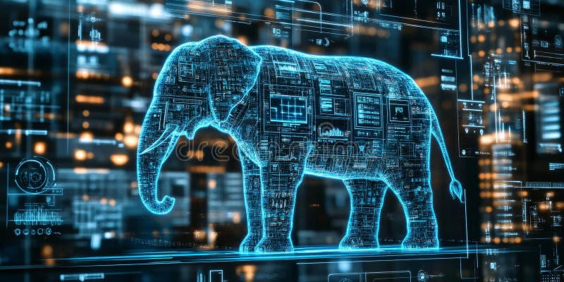 Futuristic Holographic Elephant in Digital Space Representing Modern ...
