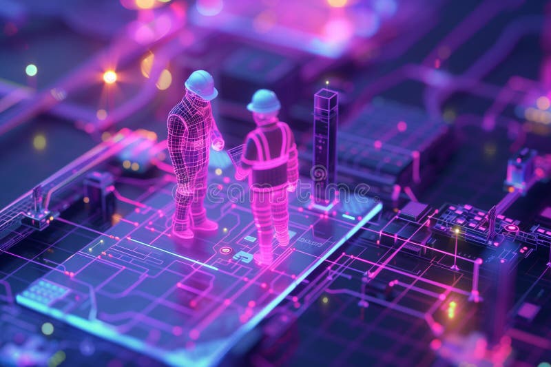 Futuristic Holographic Engineering Workers Maintenance on Computer ...