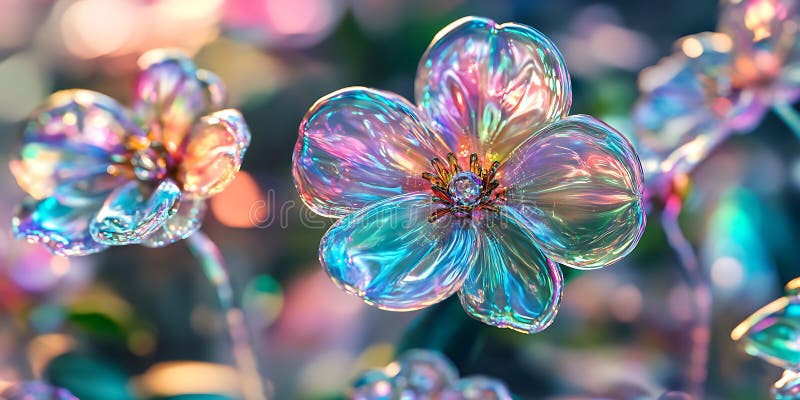 Futuristic Holographic Flower Background with Iridescent Glow Stock ...