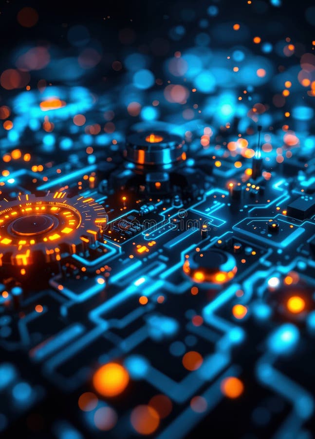 Futuristic Holographic Gears: High-Tech Neon Interface Stock ...