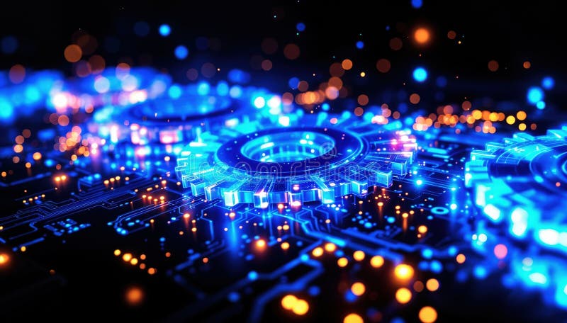 Futuristic Holographic Gears: High-Tech Neon Interface Stock ...