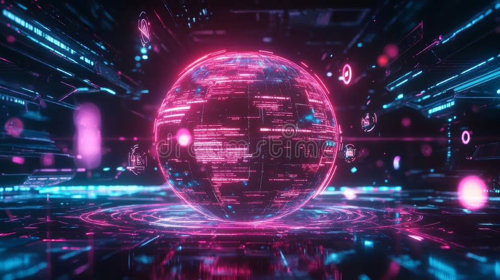 Futuristic Holographic Globe Displays Digital Data Streams Stock Image ...