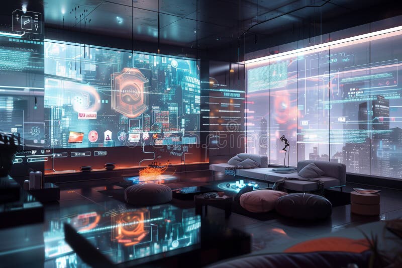 Futuristic Holographic Home Entertainment System with Speakers and ...