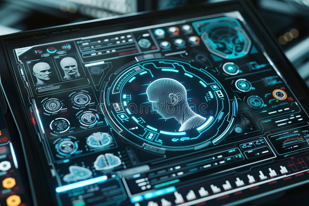 Futuristic Holographic Human Head, Brain and Various Health Status ...