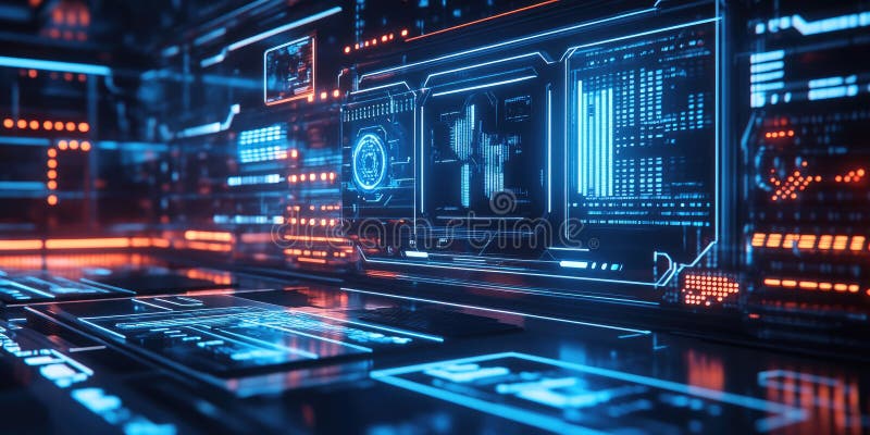 Futuristic Holographic Interface with Blue Neon Glow, Digital System ...