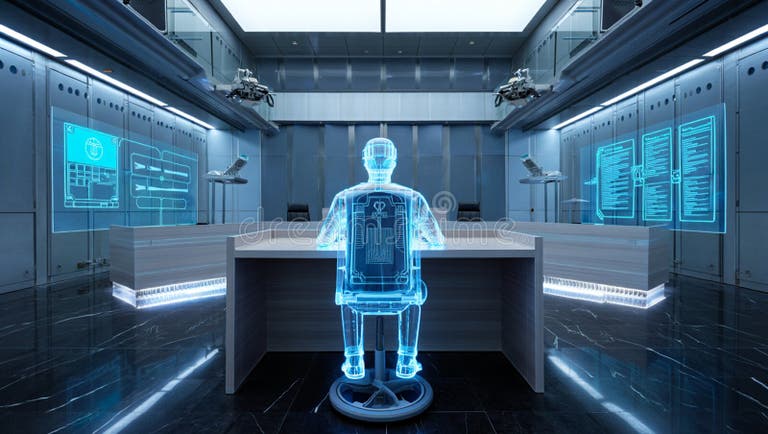 Futuristic Holographic Interface Controls Advanced Technology in a High ...