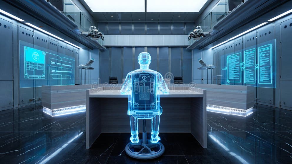 Futuristic Holographic Interface Controls Advanced Technology in a High ...