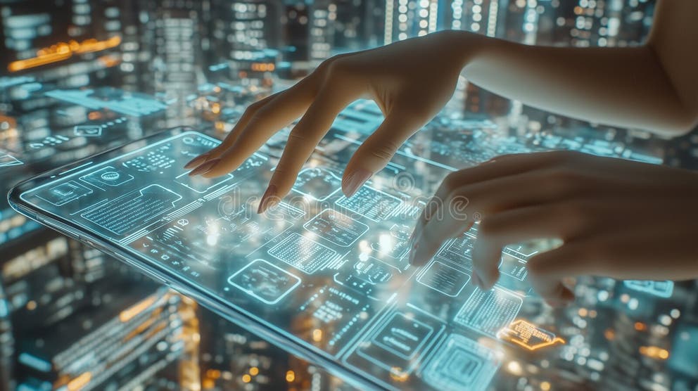 Futuristic Holographic Interface in a Cyber City Stock Illustration ...