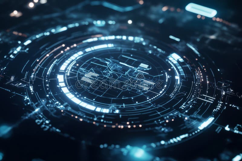 A Futuristic Holographic Interface in 3D Where Floating Hexagonal Grids Display Complex Data ...