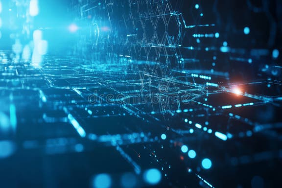 A Futuristic Holographic Interface in 3D Where Floating Hexagonal Grids Display Complex Data ...