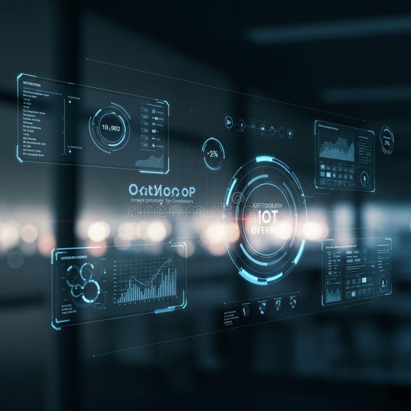 Futuristic Holographic Interface Displaying Various Digital Dashboards ...