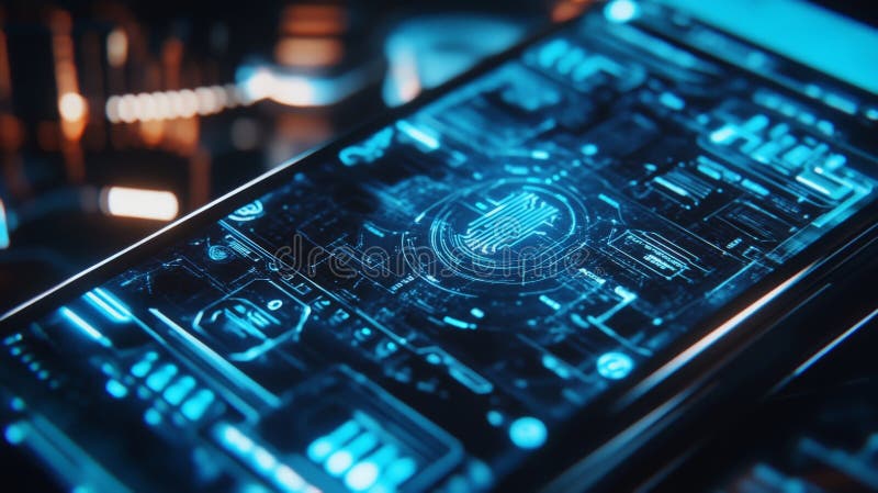 Futuristic Holographic Interface on Electronic Device Screen Stock ...