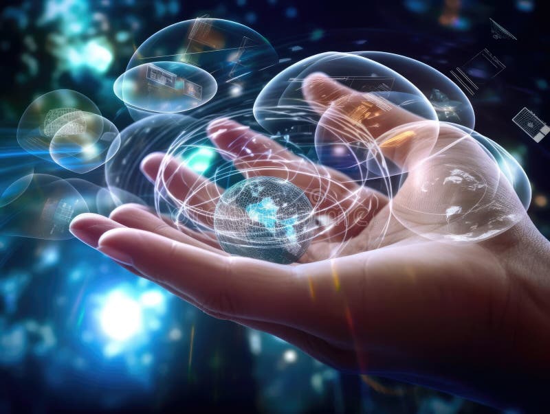 Futuristic Holographic Interface with Floating Communication Icons ...