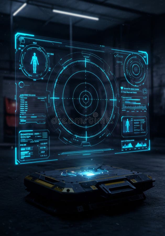 Futuristic Holographic Interface with Glowing Blue Digital Display ...