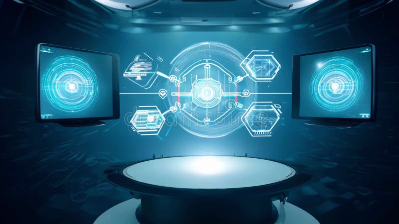 Futuristic Holographic Interface with Glowing Diagrams and Scientific ...