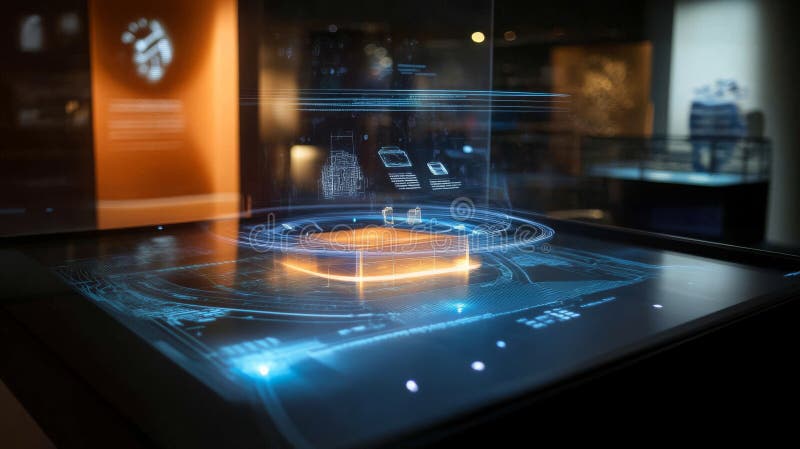 Futuristic Holographic Interface in a Modern Exhibition Space Stock ...