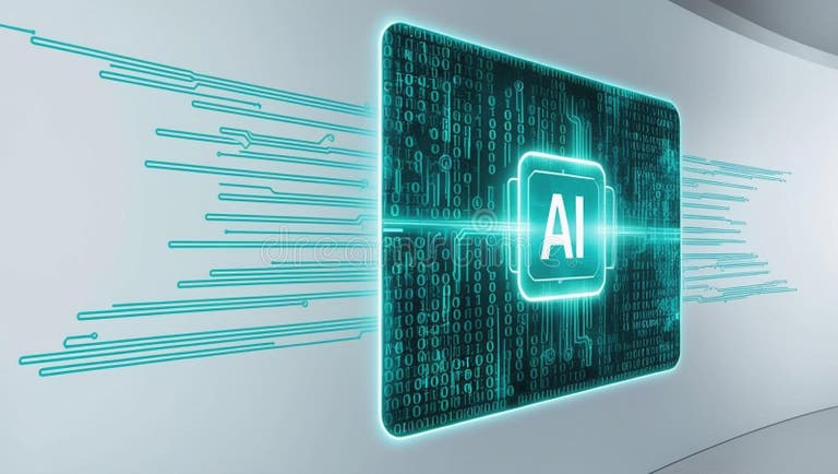 Futuristic Holographic Interface Showcasing AI Algorithm with Binary Code Flowing Seamlessly ...