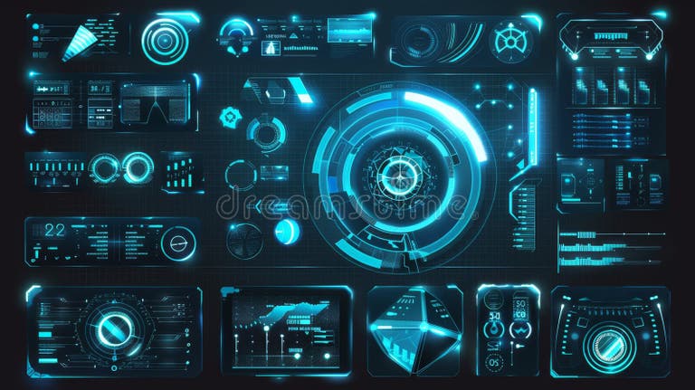 Futuristic Holographic Interfaces Featuring Blue Glowing Elements ...