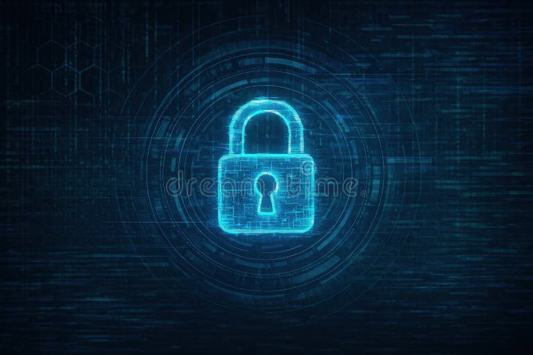 Cybersecurity Lock Icon with Digital Data Interface Stock Illustration ...