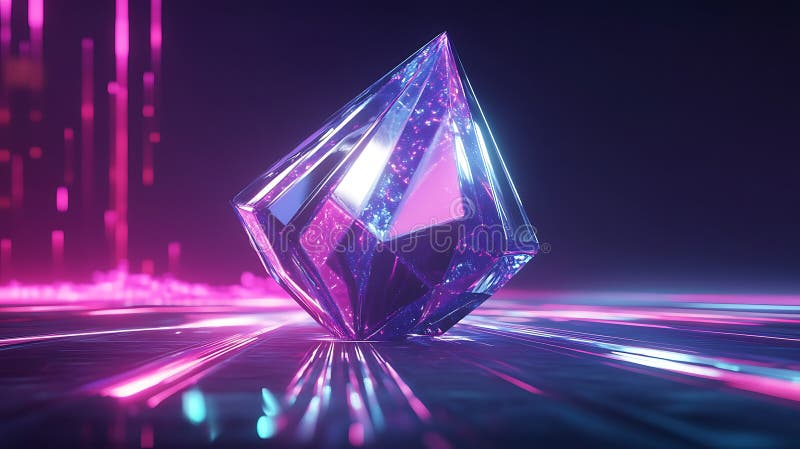 A Futuristic Holographic Logo with Sharp, Angular Edges, Floating in a ...