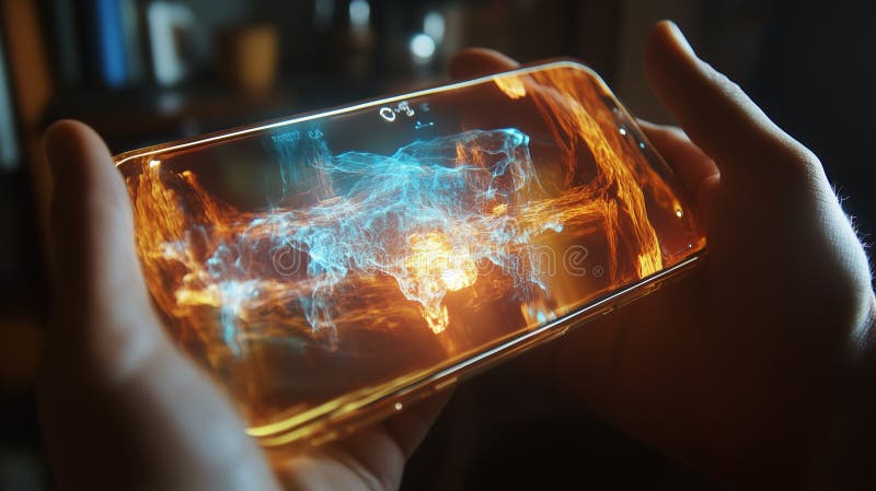 Futuristic Holographic Map Display in Hands Stock Illustration ...