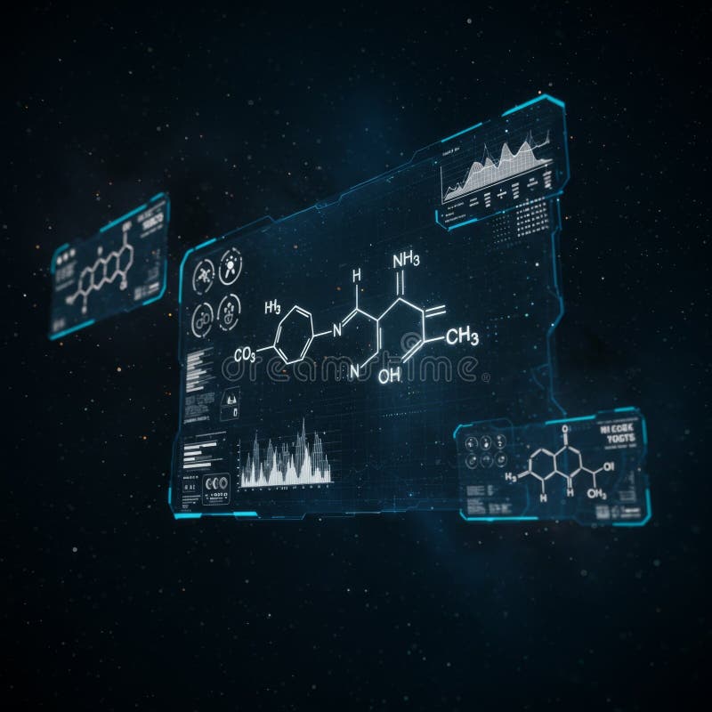 Futuristic Holographic Molecular Structure Interface Stock Illustration - Illustration of ...
