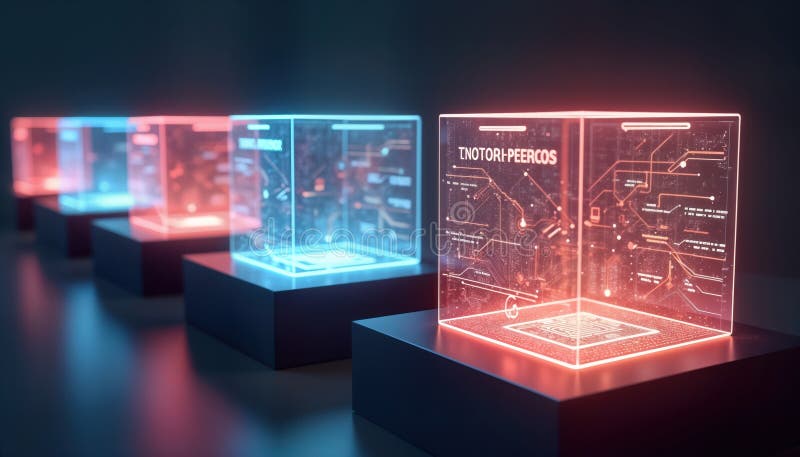 Futuristic Holographic Product Boxes Float in Mid-air. Transparent ...