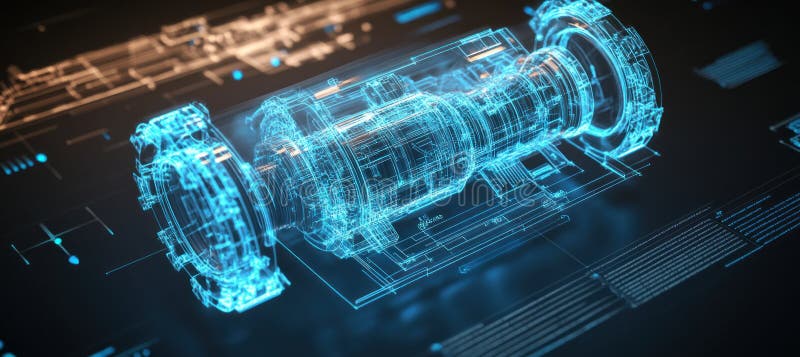Futuristic Holographic Projection Showing Rotating Engine Design Stock ...