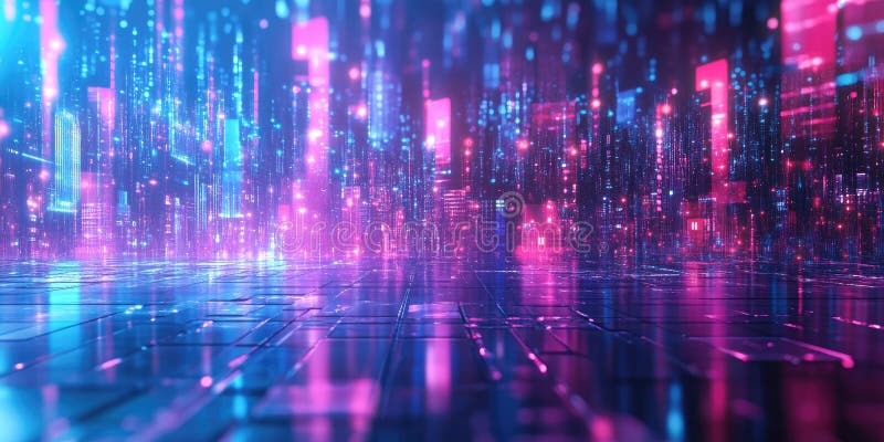 Futuristic Holographic Reflections in Deep Blue, Neon Glow, Digital ...