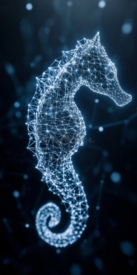 Futuristic Holographic Seahorse in Digital Space Representing Modern ...