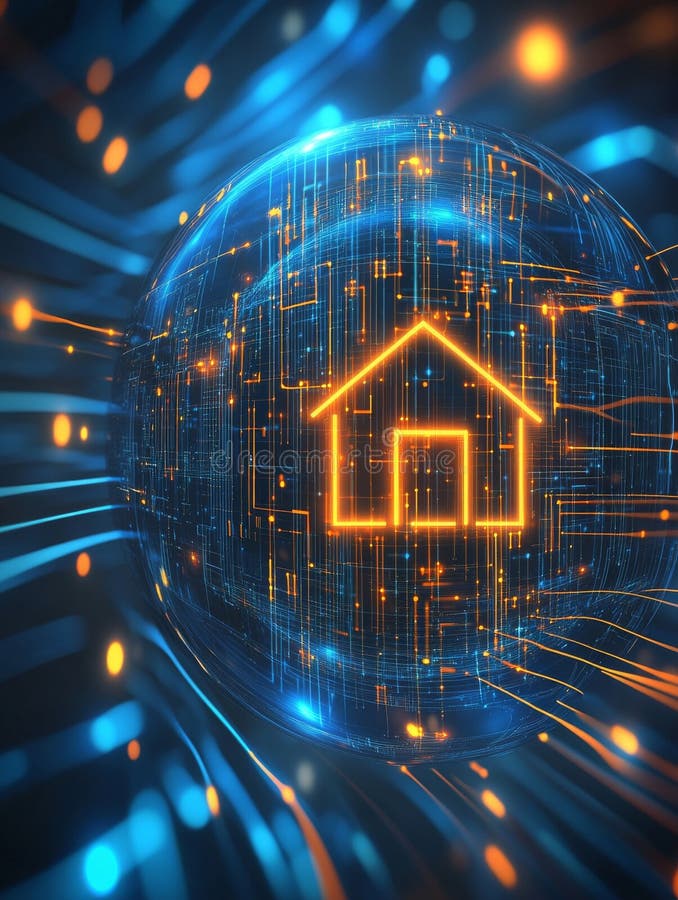 A Futuristic Home Button, Glowing Red, Stands Out Against a Dark ...