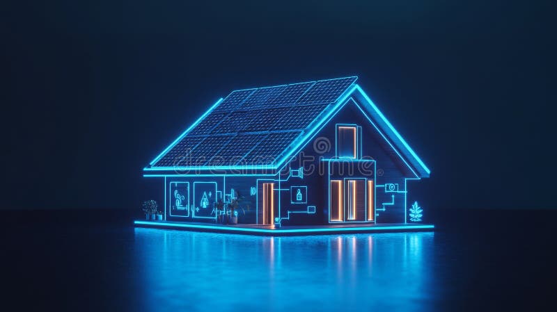 A Futuristic Home with Illuminated Digital Panels, Showcasing Smart ...
