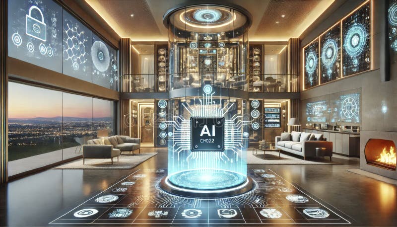 Futuristic Home Interior with a Smart Hub. Interaction between Humans ...