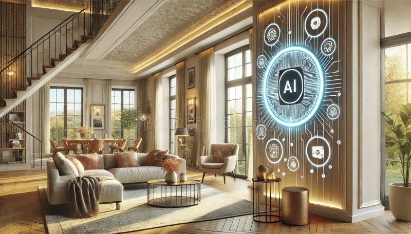 Futuristic Home Interior with a Smart Hub. Interaction between Humans ...