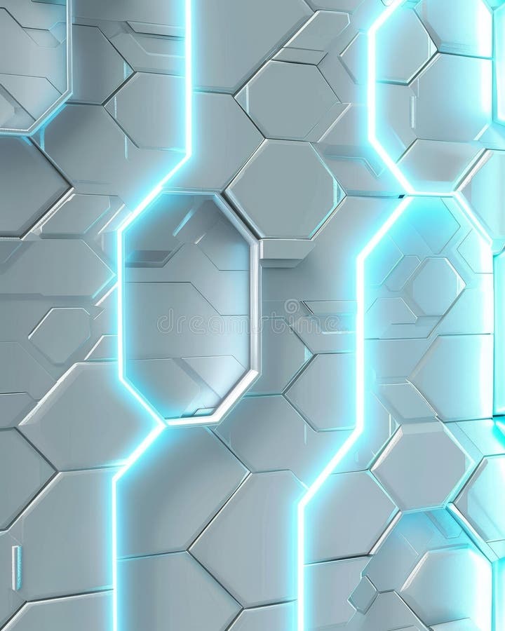 Futuristic Honeycomb Grid Silver and Light Blue Glowing Edges Abstract ...