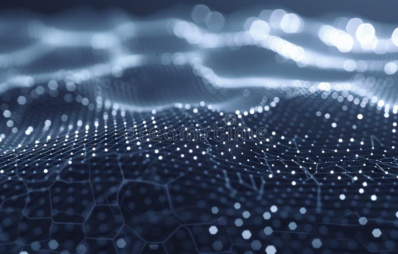 Futuristic Honeycomb with Moving Data Streams Bright White on Navy Blue ...