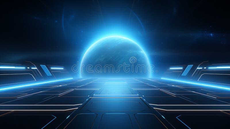Futuristic Horizon Background with Blue Light. Genarative AI Stock ...