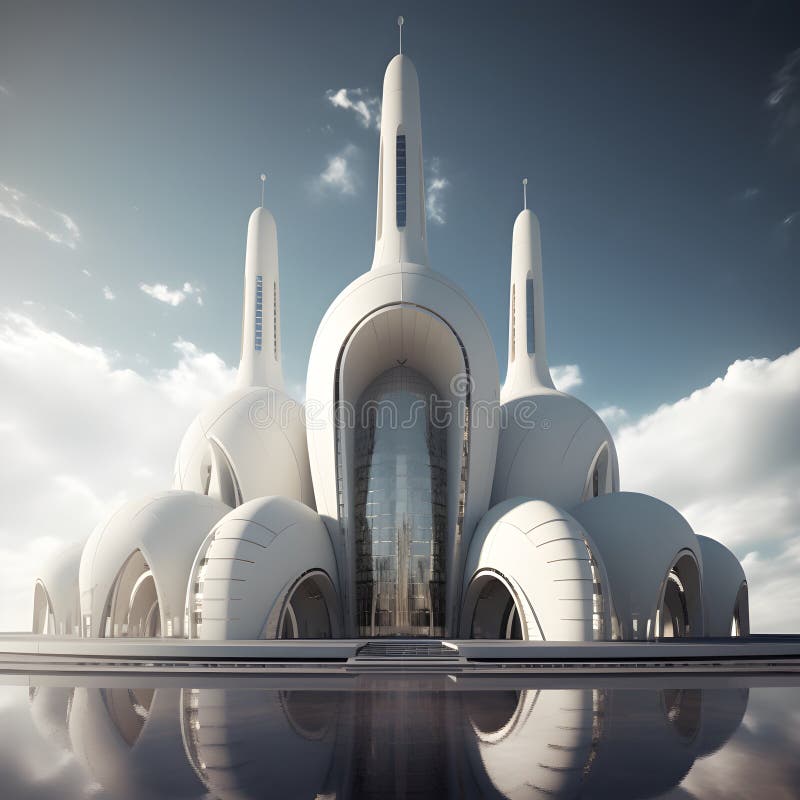 Futuristic Horizons, a Striking 3d Render of a Building in a Vast Sky Stock Illustration ...