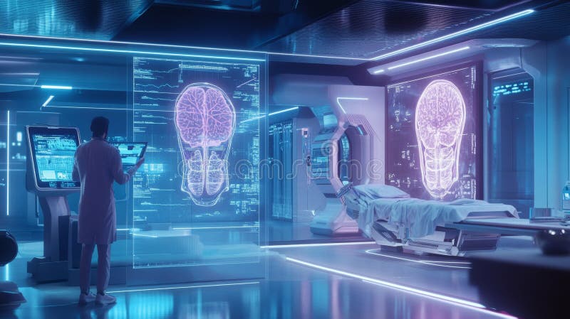 Futuristic Hospital Setting with Doctor and Advanced Medical Technology ...
