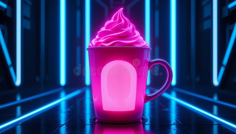 Futuristic Hot Chocolate with Pink Whipped Cream in Neon Light Stock ...