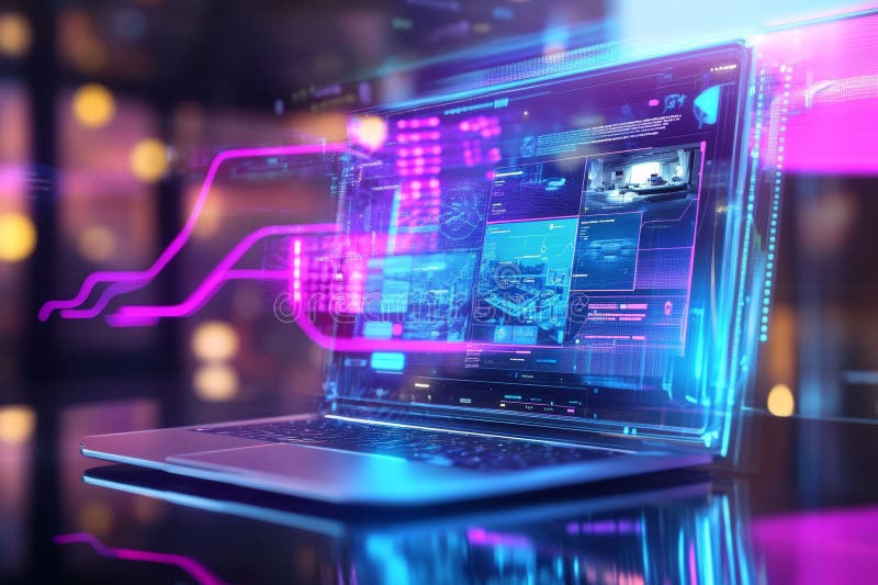 Futuristic Hotel Booking Interface on a Modern Laptop with Holographic ... Futuristic Hotel Booking Interface on a Modern Laptop with Holographic ...