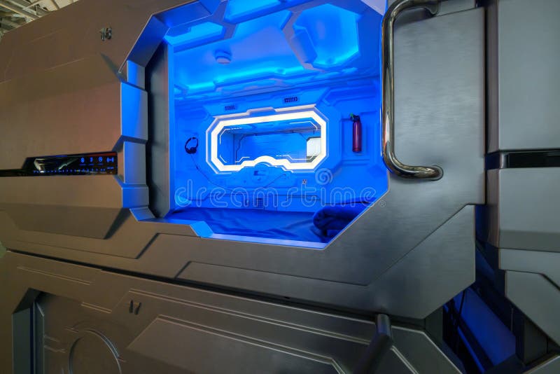 Futuristic Hotel Capsule Room Interior Stock Photo - Image of design ...