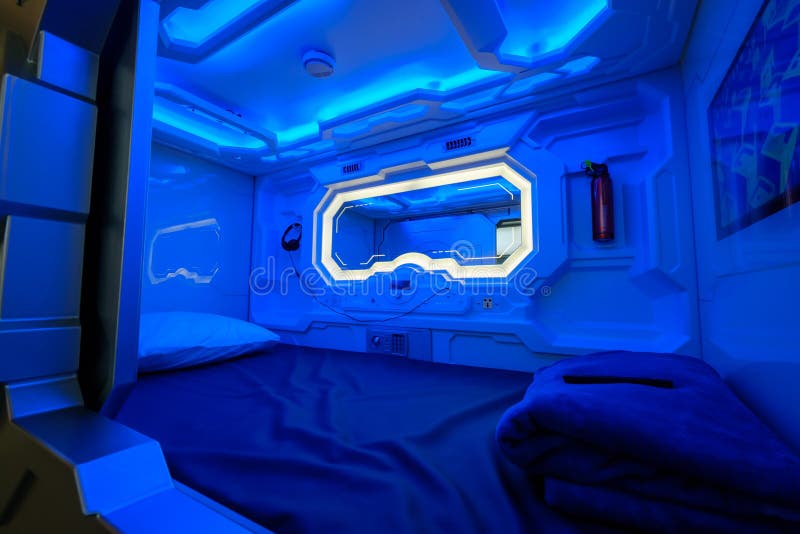 Futuristic Hotel Capsule Room Interior Stock Photo - Image of capsule ...