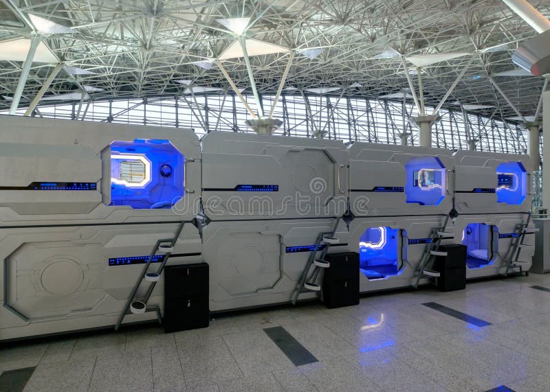 Futuristic Hotel Capsule Room Interior Stock Photo - Image of home ...