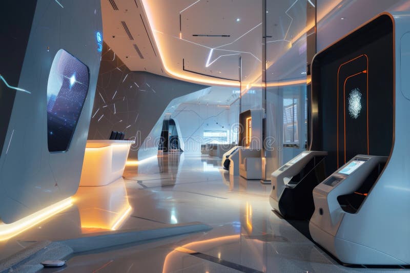 Futuristic Hotel Lobby Design with Sleek Modern Architecture and ...