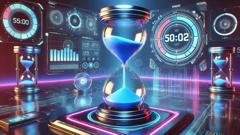 Futuristic Hourglass with Digital Timer and Modern User Interface Stock ...